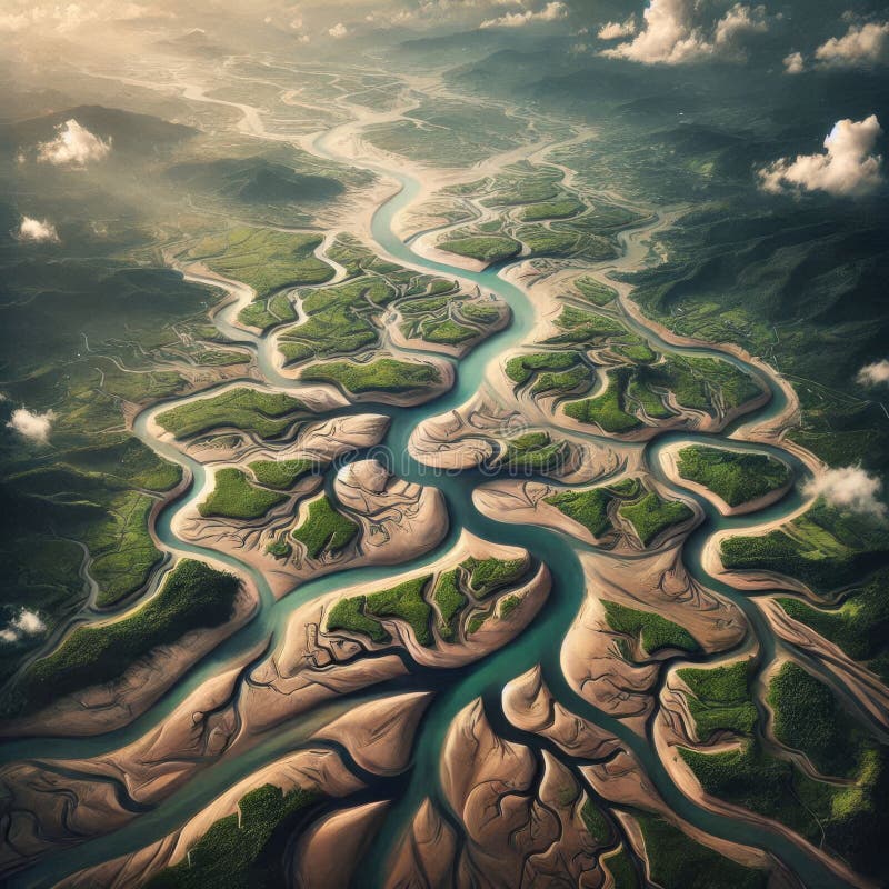 Winding Waterways through Lush Greenery Stock Illustration ...