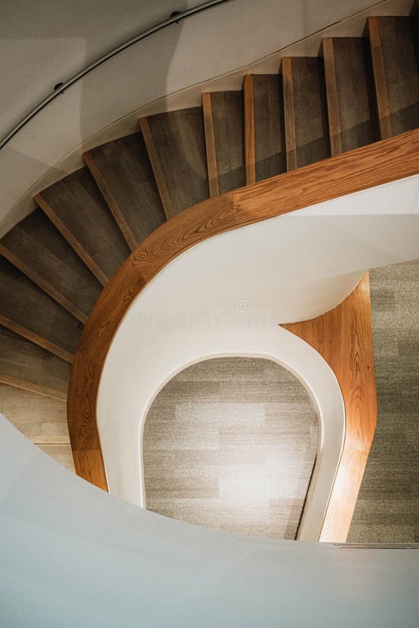 Winding Wooden Staircase Inside a Building Stock Photo - Image of lady ...
