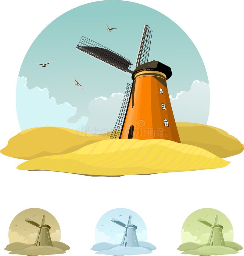 Windmill stock vector. Illustration of field, windmill - 10086033