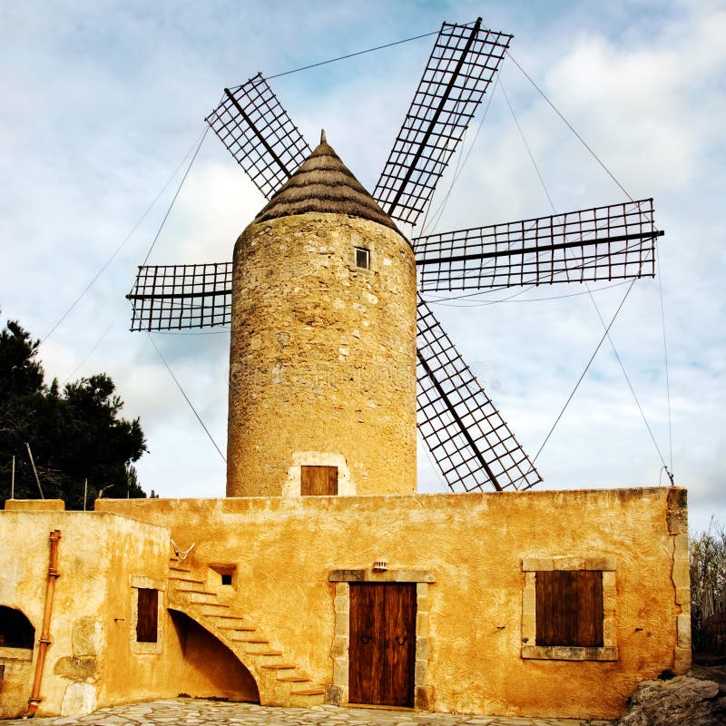 Old Windmill, Majorca, Spain Stock Photo - Image of history ...