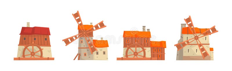 Windmill As Farm Construction for Grinding Flour Vector Set Stock ...