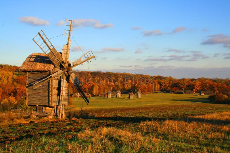 Windmill at Autumn Landscape Stock Image - Image of leaf, agriculture ...