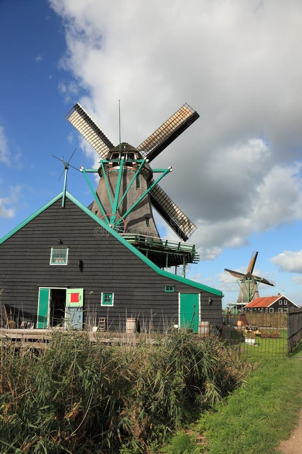Windmill and Barn on a Green Hill Stock Image - Image of farm ...