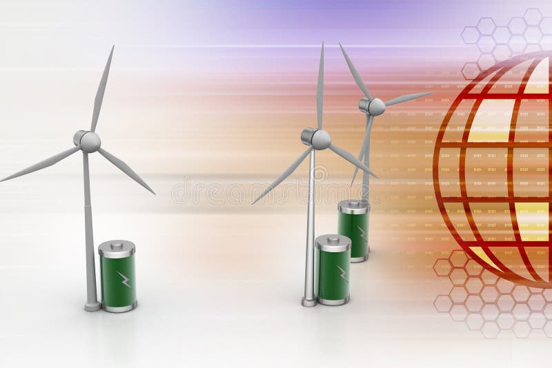 Windmill with battery stock illustration. Illustration of isolated ...