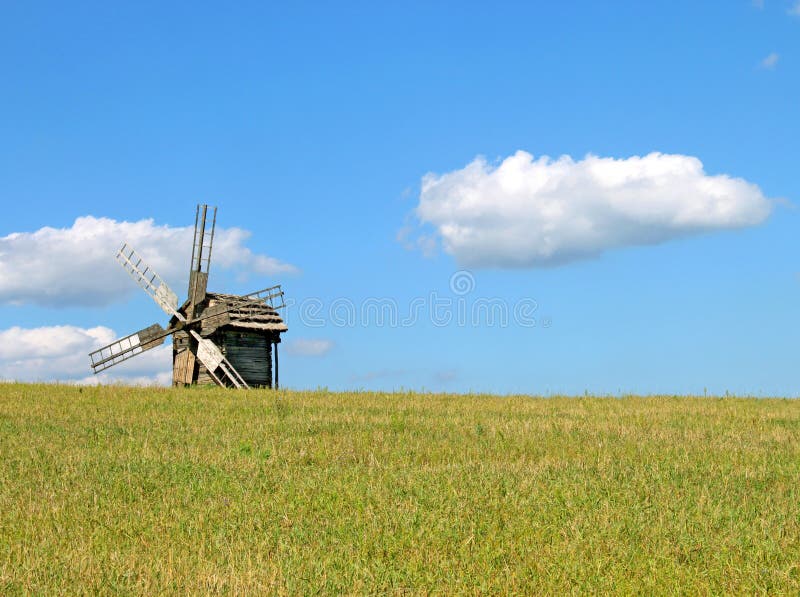 Windmill Behind the Hill and Cloud Stock Image - Image of spring ...