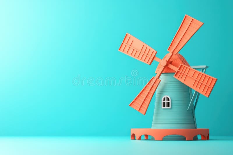 A Windmill with a Blue with Generative AI Stock Image - Image of field ...