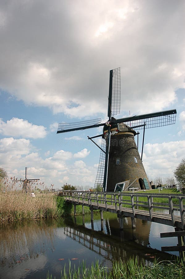 Windmill and brige stock photo. Image of kinderdijk, rustic - 44972388