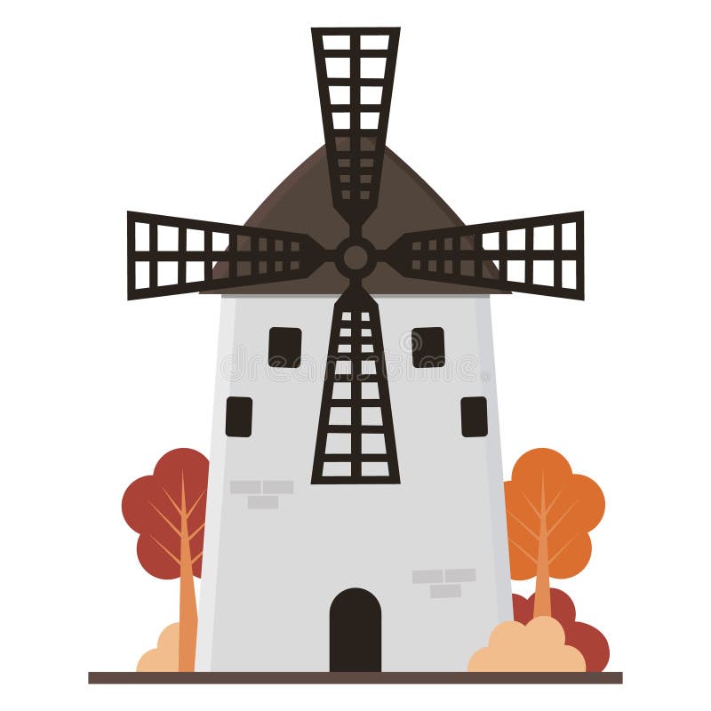 Windmill in Cartoon Style, Vector Isolated Illustration on a White Background. Stock ...