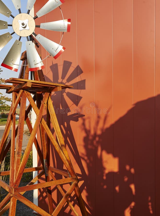 Windmill & Shadow on Barn Stock Image - Image of pump, dark: 113686325