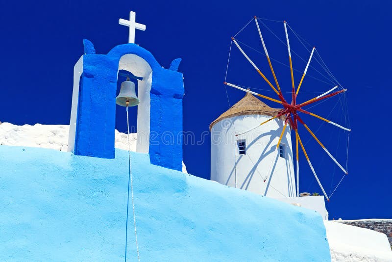 Windmill at the Church on Santorini Island Stock Image - Image of ...