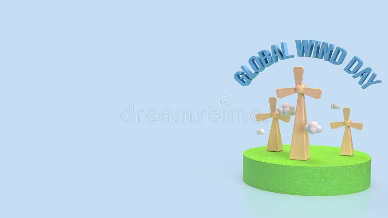 The Windmill and Cloud for Global Wind Day Concept 3d Rendering Stock ...