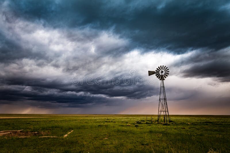 Windmill on the Colorado Plains Stock Photo - Image of prarie ...