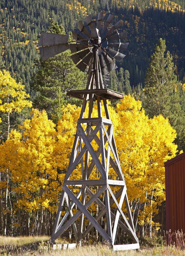 Windmill with Colorful Aspens Stock Image - Image of rocky, mountains ...