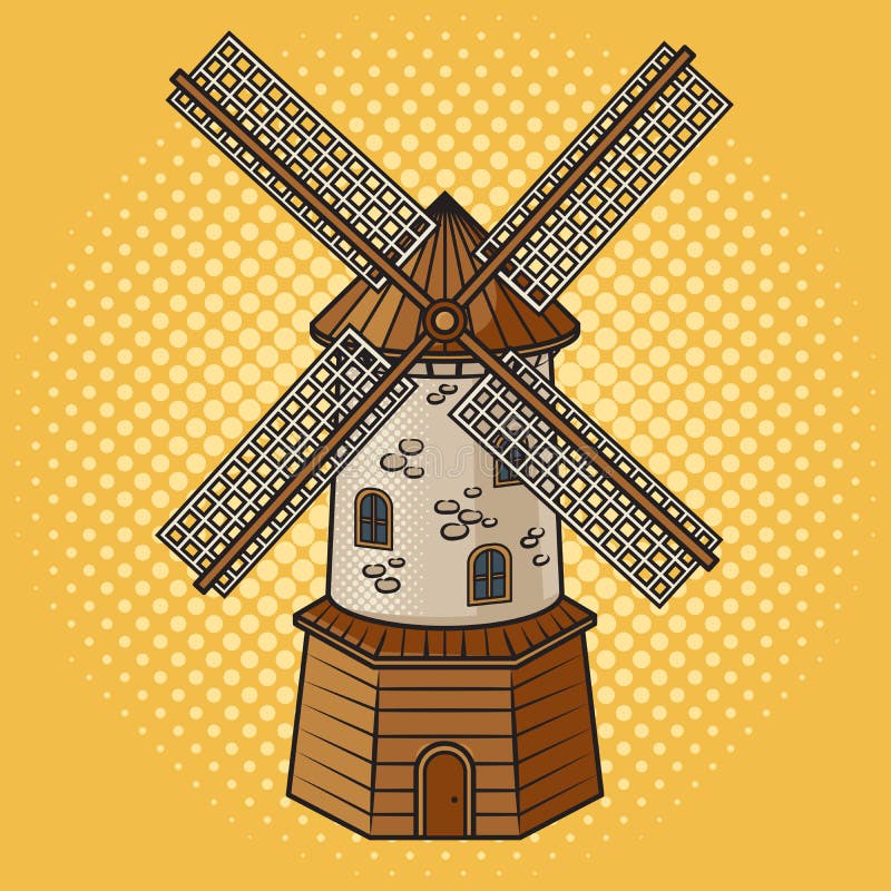 Windmill Comic Book Pop Art Raster Illustration Stock Illustration ...