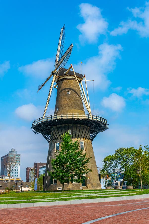 Windmill De Valk in Leiden, Netherlands Stock Photo - Image of house ...