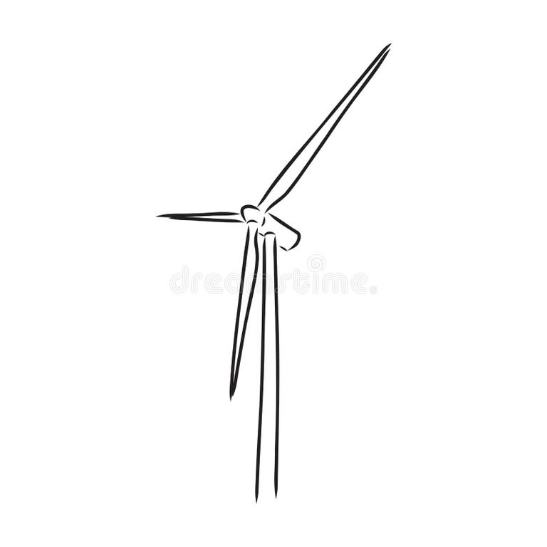 Windmill. Doodle style stock vector. Illustration of wind - 233064286