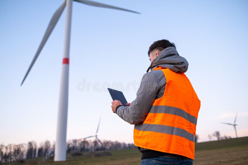 Windmill Engineer Does Maintenance and Repairs Wind Turbines Using a ...