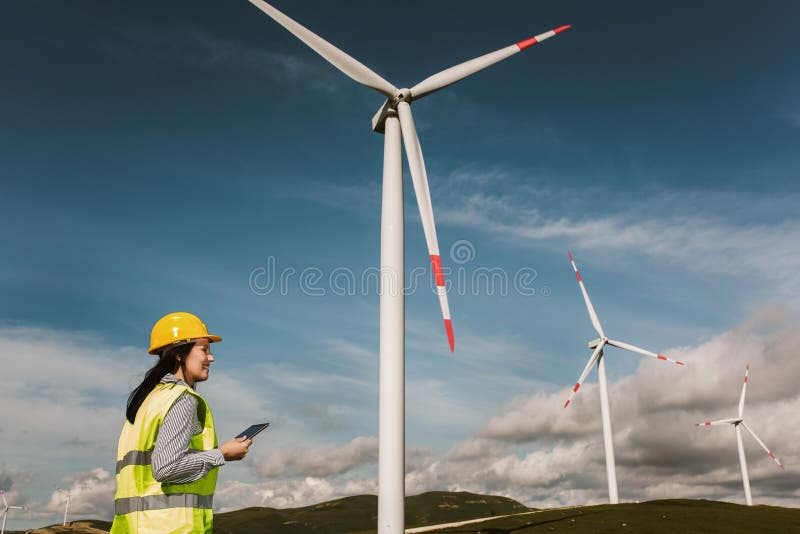 Windmill Engineer Inspection and Progress Check Wind Turbine Stock ...