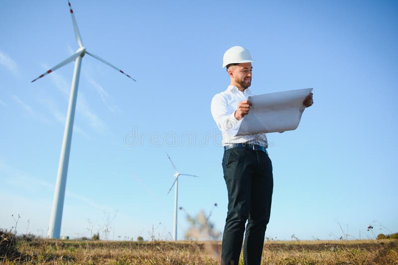 Windmill Engineer Inspection and Progress Check Wind Turbine Stock ...