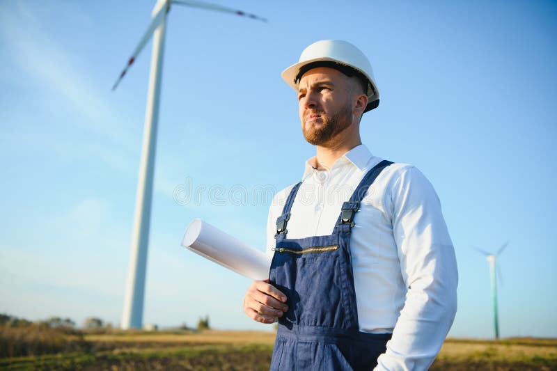 Windmill Engineer Inspection and Progress Check Wind Turbine Stock ...