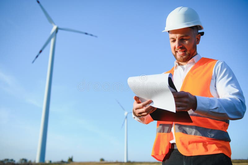 Windmill Engineer Inspection and Progress Check Wind Turbine Stock ...