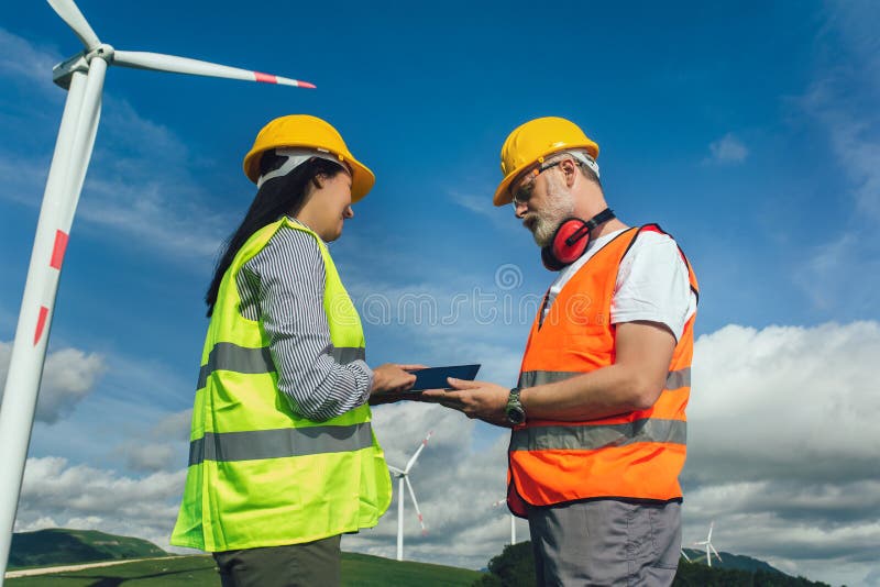 Windmill Engineers Inspection and Progress Check Wind Turbine Stock ...