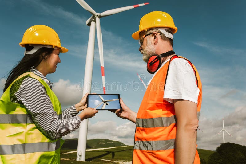Windmill Engineers Inspection and Progress Check Wind Turbine Stock ...
