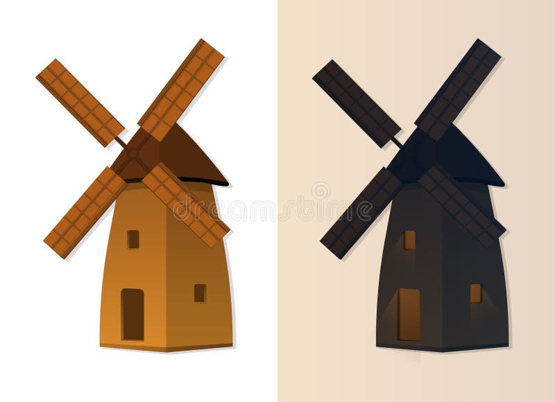 Windmill Fan Day Ang Night Clip Art, Cartoon Old Style Wind Mill ...