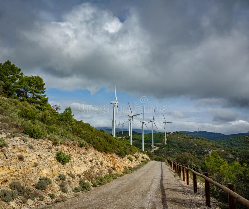 Windmill Farm in the Mountain 2, Cloudy Day Stock Image - Image of ...