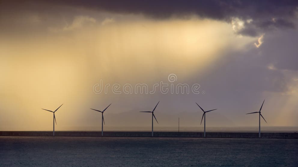 Windmill farm on the sea stock photo. Image of power - 31051000