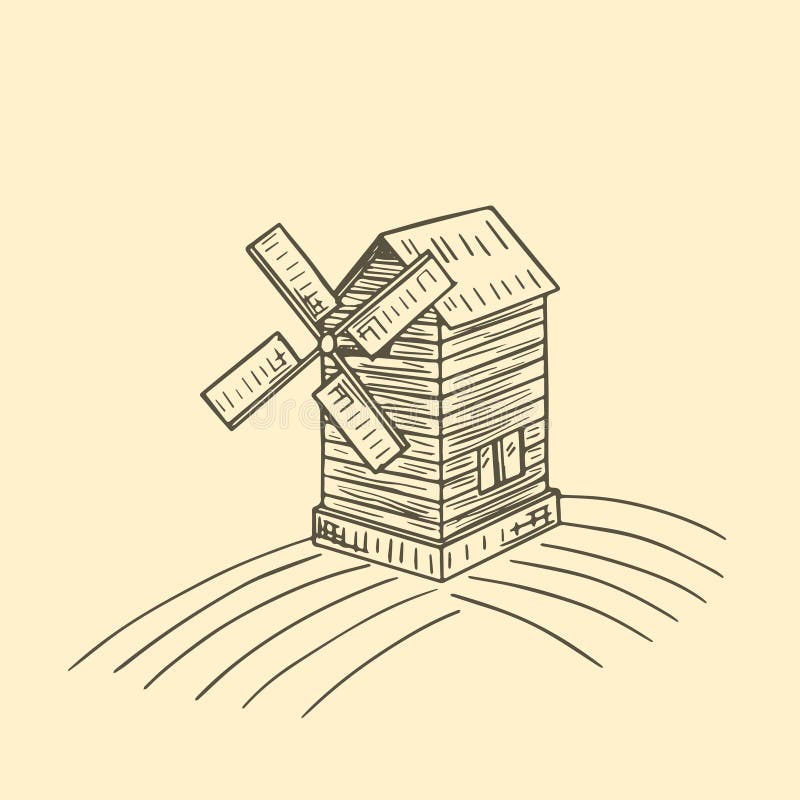 Windmill on the Field Hand Drawn Sketch Vector Illustration Stock ...