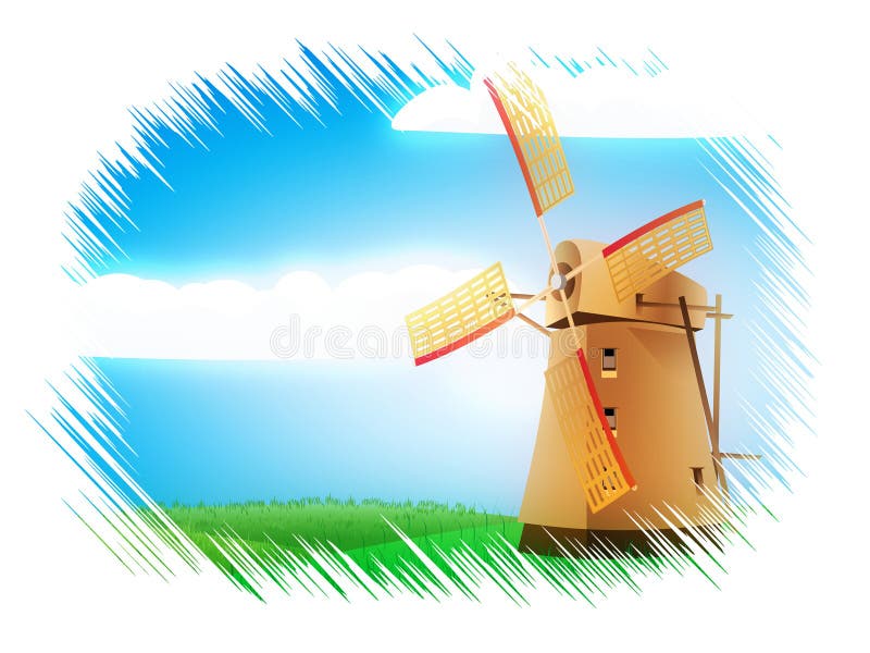 Windmill on field stock illustration. Illustration of abstract - 34315613