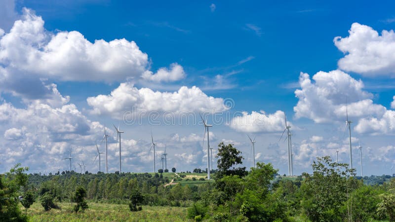 Windmill Field with Bright Sky and Cloud Stock Image - Image of ...