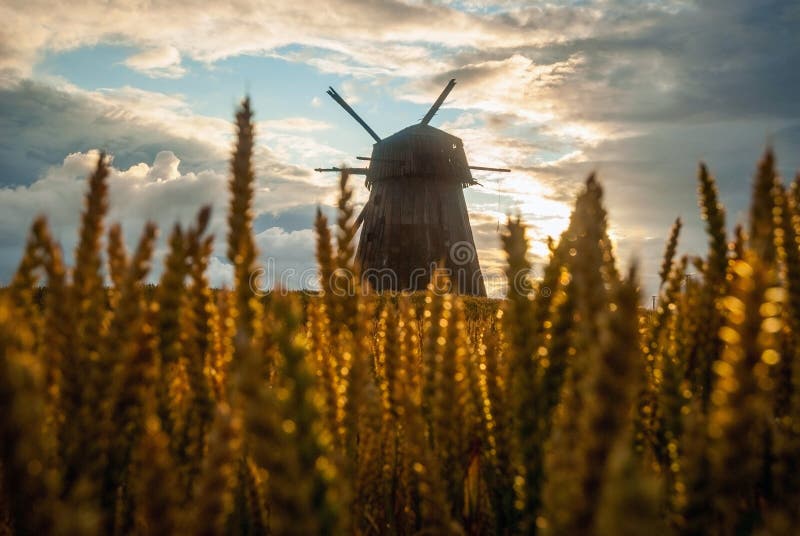 Windmill in the Field in Sunset Stock Photo - Image of europe ...