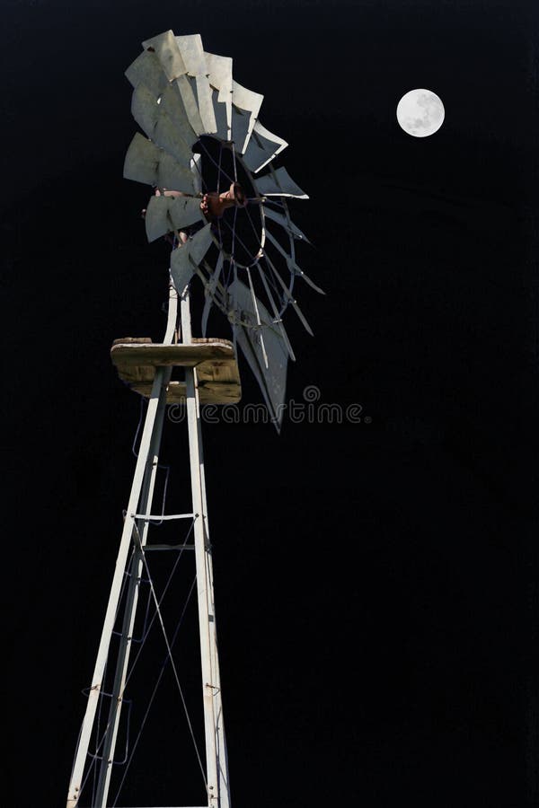 Windmill and Full Moon on Black Stock Photo - Image of stands, deep ...