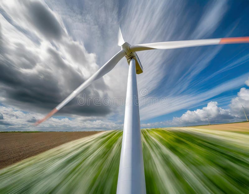 Windmill Generating Electricity on a Sunny, Windy Day Stock ...