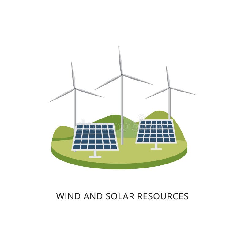 Windmill Generators and Solar Power Panel Systems, Vector Illustration ...