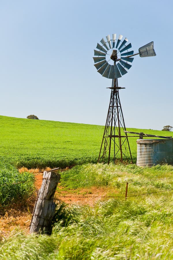 Windmill in Green Crops Southern Australia Stock Photo - Image of farm ...