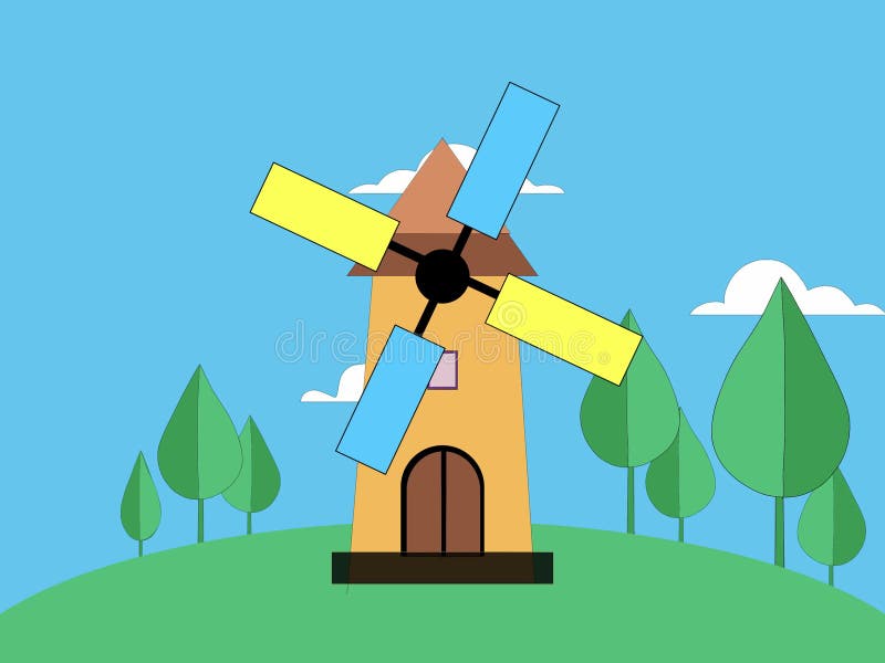 Windmill on the Green Field. Vector Illustration in Stock Footage ...