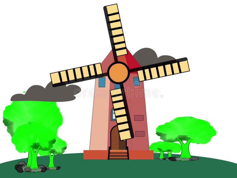 Windmill on the Green Field. Vector Illustration in Stock Video - Video ...