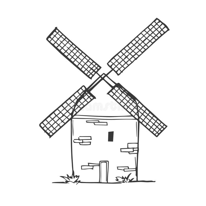 Windmill. Hand Drawn Vintage Sketch Vector Illustration Stock Vector ...