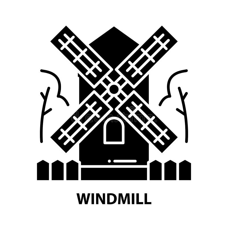 Windmill Icon, Black Vector Sign with Editable Strokes, Concept ...