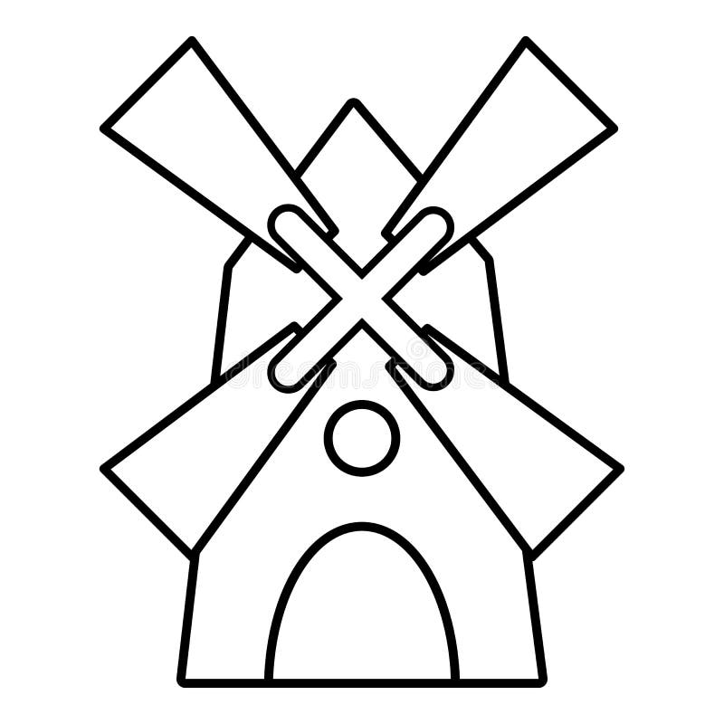Illustration Windmill Silhouette And Outline Stock Illustration ...