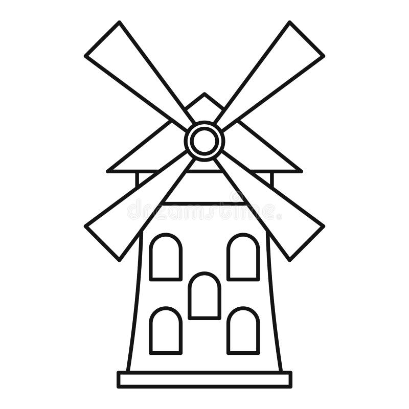 Windmill Outline Sketch Coloring Page
