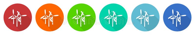 Windmill Icon Set, Flat Design Vector Illustration in 6 Colors Options ...