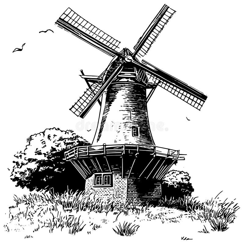 Windmill Illustration in Black Stock Vector - Illustration of ...