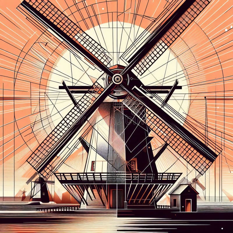 Windmill Illustrations Created with Geometric Patterns and Lines Stock ...