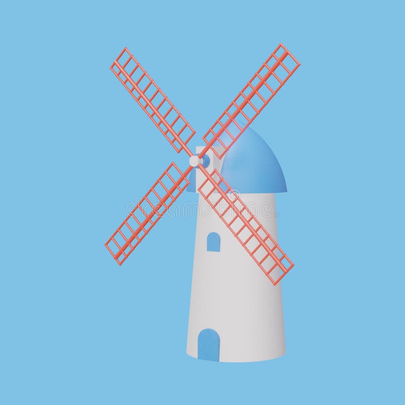 Windmill Isolated on Blue Background. 3D Render. Stock Illustration ...