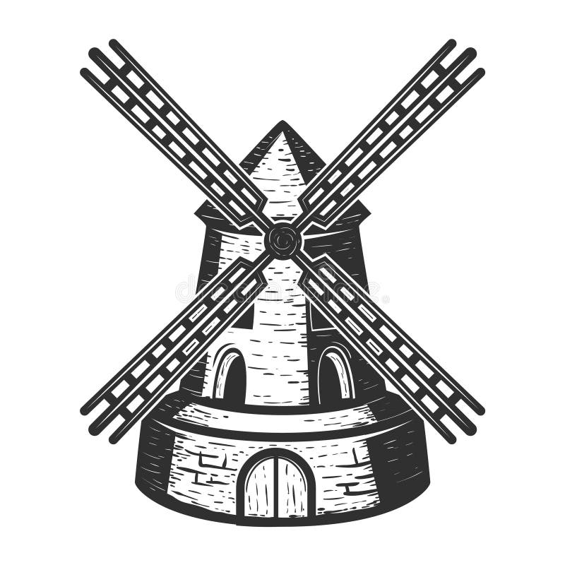 Windmill Isolated on White Background. Design Elements for Logo, Label ...