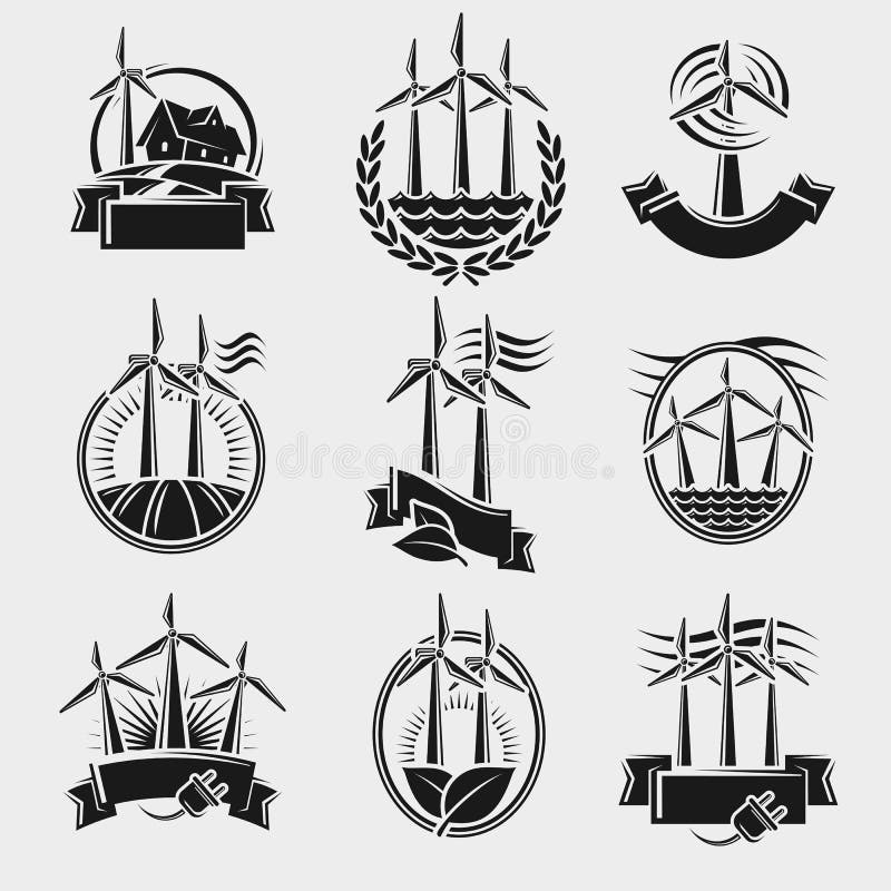 Windmill Labels and Elements Set. Collection Icon Windmill Stock Vector ...